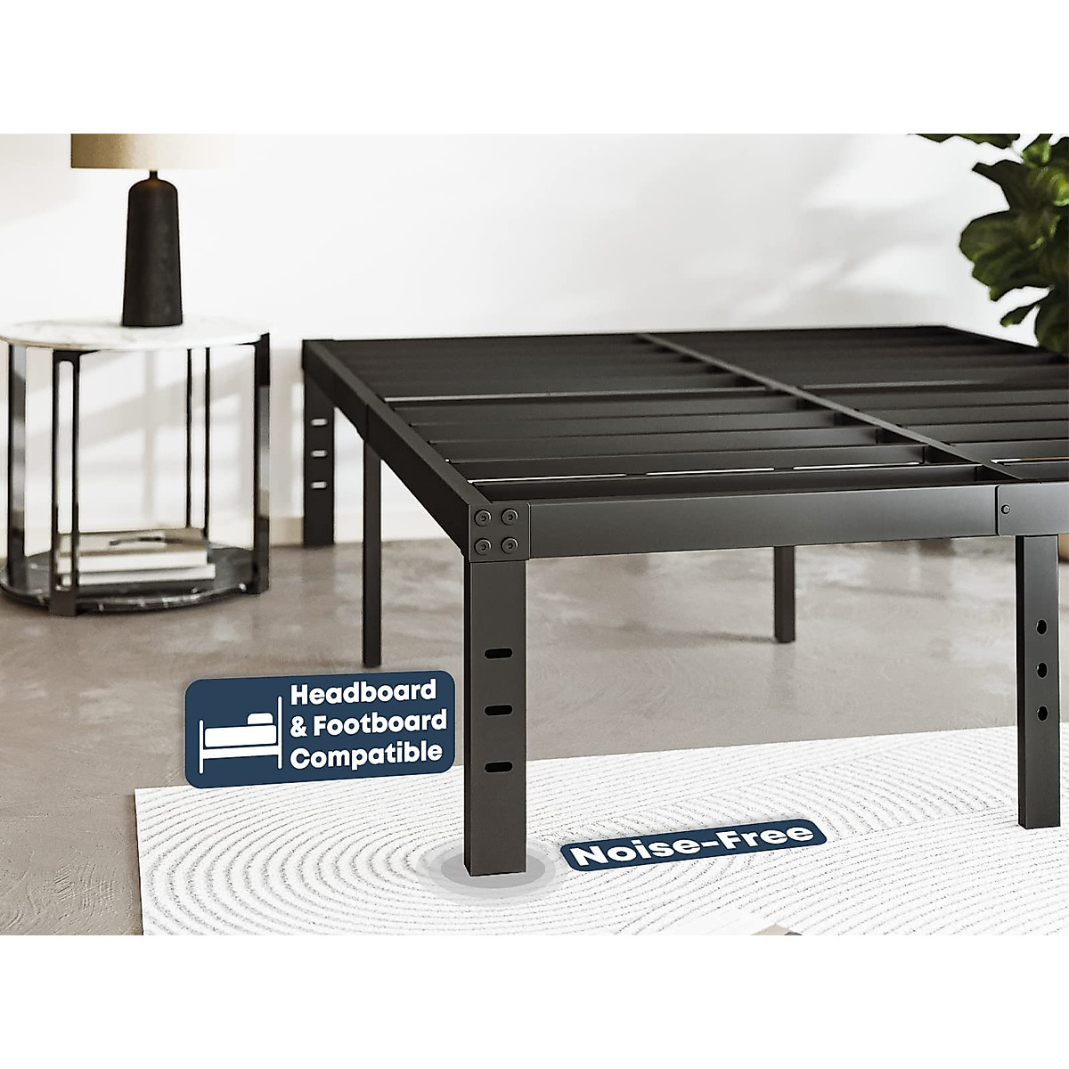 FSCHOS Bed-Frame-Queen, 14 Inch Metal Platform Bed-Frame No Box Spring Needed, Heavy Duty, Easy Assembly, Noise Free, Black