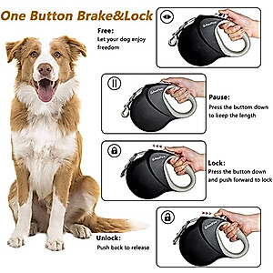 PetiFine 26ft/8m Heavy Duty Retractable Dog Leash for Large Dogs,Strong Extendable Dog Leash Up to 110 lbs, Reflective Nylon Tape Tangle Free(Black,New)