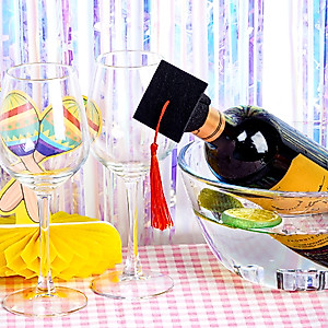 12 Mini Graduation Cap Bottle Toppers with Tassels - Black Felt Crafts for Party Table Decorations (Mixed)