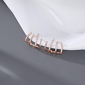 SLUYNZ Solid 925 Sterling Silver Claw Earrings Huggie for Women Half Hoop Earrings Cuff Earrings Wrap (C-Rose Gold Plated)