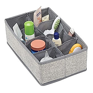 mDesign Fabric Divided 8-Section Drawer Organizer Bins, Kid/Baby Nursery Dresser, Closet, Shelf, Playroom Organization, Hold Clothes, Toys, Diapers, Bibs, Blankets, Lido Collection, 2 Pack, Gray/White