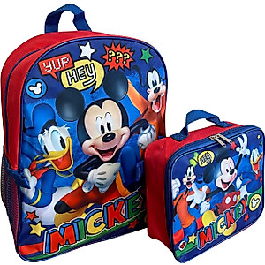 Ruz Mickey Mouse 16" Backpack With Detachable Lunch Box Blue-Red
