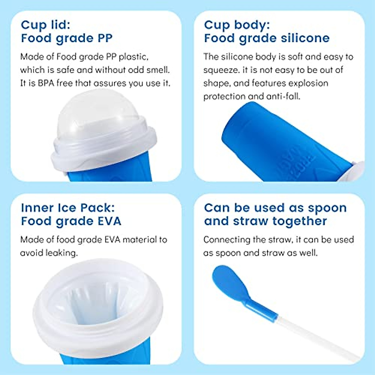 Slushie Maker Cup, Slushie Maker Magic Squeeze Cup Double Layer Squeeze Cup, Homemade Milkshake Maker Cooling Cup DIY for Family (Blue)