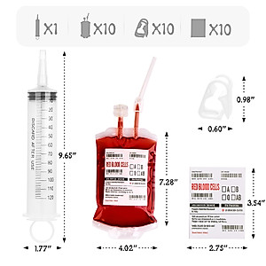 UNIMEIX 10 Pack Halloween Blood Bags for Drinks, Fake Blood Drink Pouches Reusable Juice Drink IV Bag for Vampire Party Theme Party Halloween Decoration