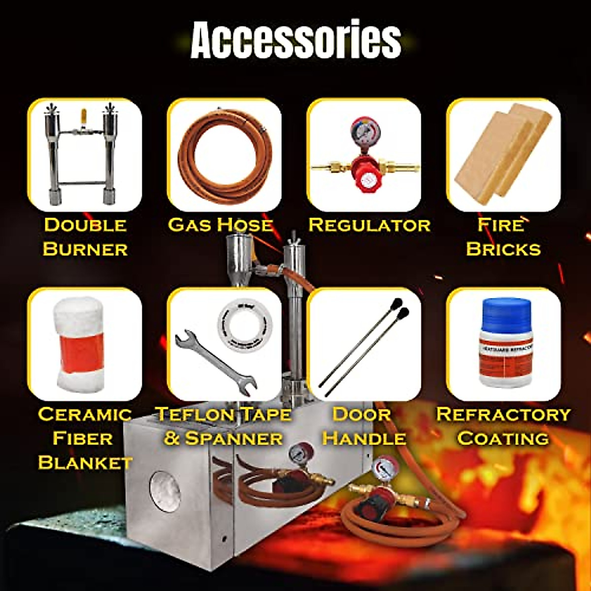 Simond Store Double Burner Propane Forge with Two Doors, 2600 F Rated, for Blacksmithing, Knife Making, Forging Tools and Equipment – Stainless Steel Rectangle Shape