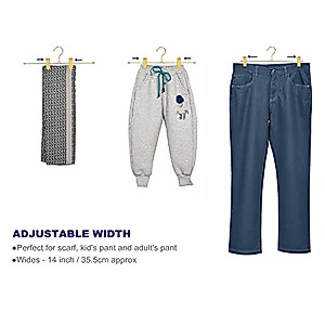 Amber Home Extra Length 14" Shiny Gold Metal Pants Hangers 10 Pack, Adjustable Big Clip Metal Skirt Hangers, Gold Clip Hangers for Jeans Trouser (10 Pack)