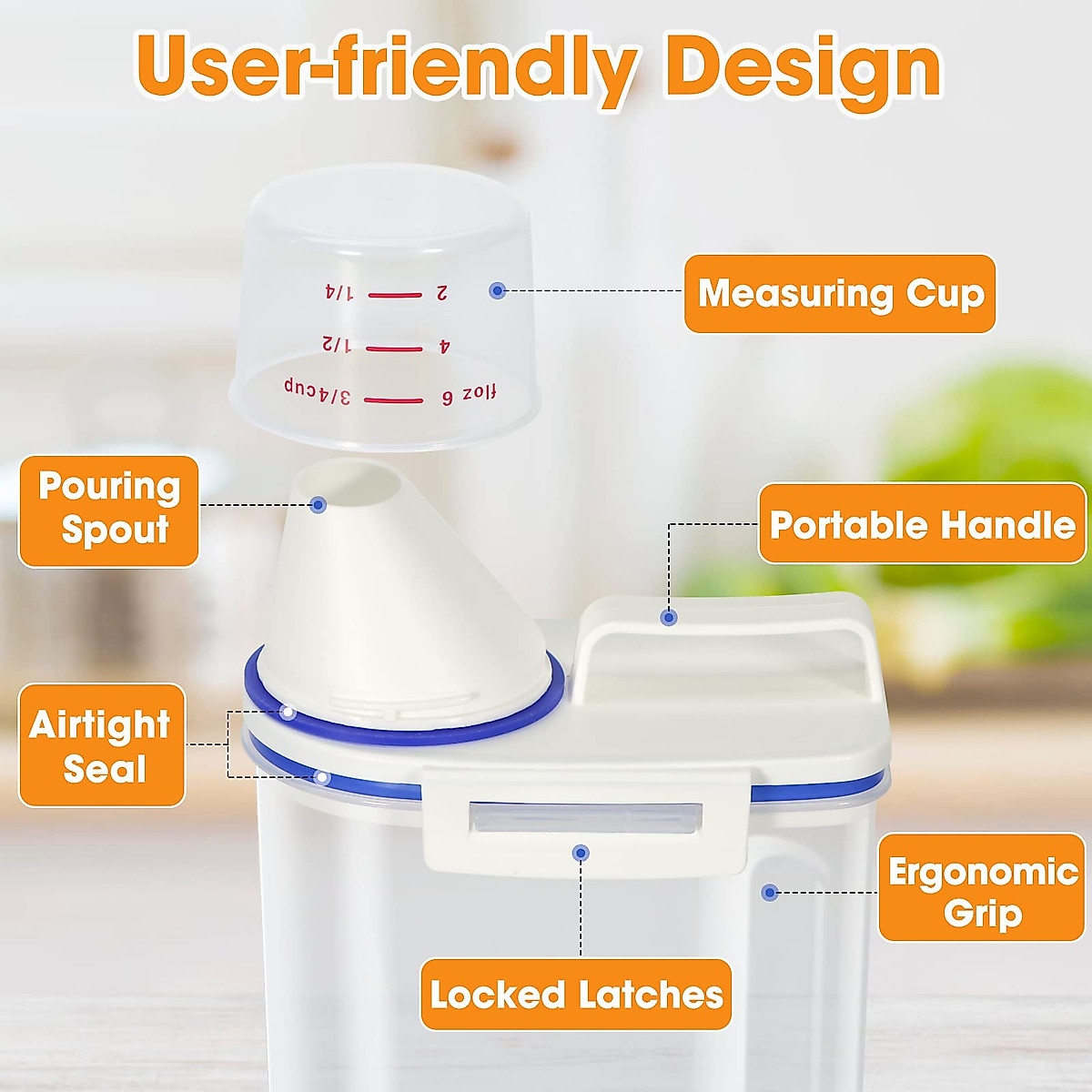 TBMax Cereal Container Oatmeal Dispenser - 2Pack, Rice Storage Bin with Airtight Design+ Measuring Cup + Pour Spout + 2KG Capacities Perfect for Suger Grain Flour Nuts Organization