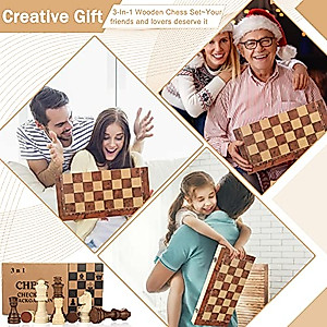 Chess Checkers Backgammon 3-in-1 Board Games Sets, Wooden Chess Set for Adults & Kids, 17.2" Lightweight Checkers Board Game,Strategy Backgammon Sets for Adults, Travel Chess Board Game Pieces Storage