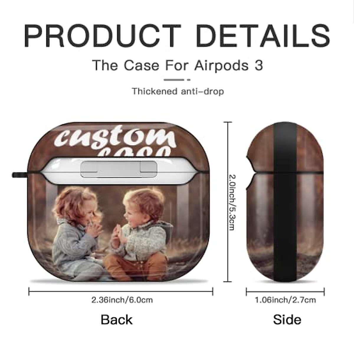 Custom Airpods 3rd Generation Case Personalized Gift with Your Name & Photo Custom DIY Shock Absorption AirPodCase Cover with Keychain Black