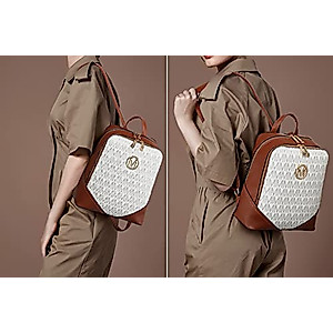 MKP COLLECTION Women Fashion Double Zipper Medium Backpack Purse PU Leather Girls Ladies Bookbag Travel Shoulder Bag Set 2Pcs