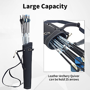SOPOGER Archery Quiver,Leather Shoulder Back Arrow Quivers,Retro Waist Hip Arrow Bags,Dual Use with Large Pouch,Adjustable Belt for Outdoor Hunting & Target Practicing (Black)