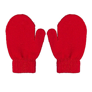 Toddler Unisex Baby Girl Boy Solid Color Warm Knit Gloves Magic Stretch Mittens Winter (1-4 Years, Red)
