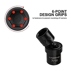 CASOMAN 1/4-Inch Drive Shallow Universal Impact Socket Set, SAE, 6 Pieces Set, 1/4" to 9/16", 6-Point, Cr-Mo, Swivel Socket