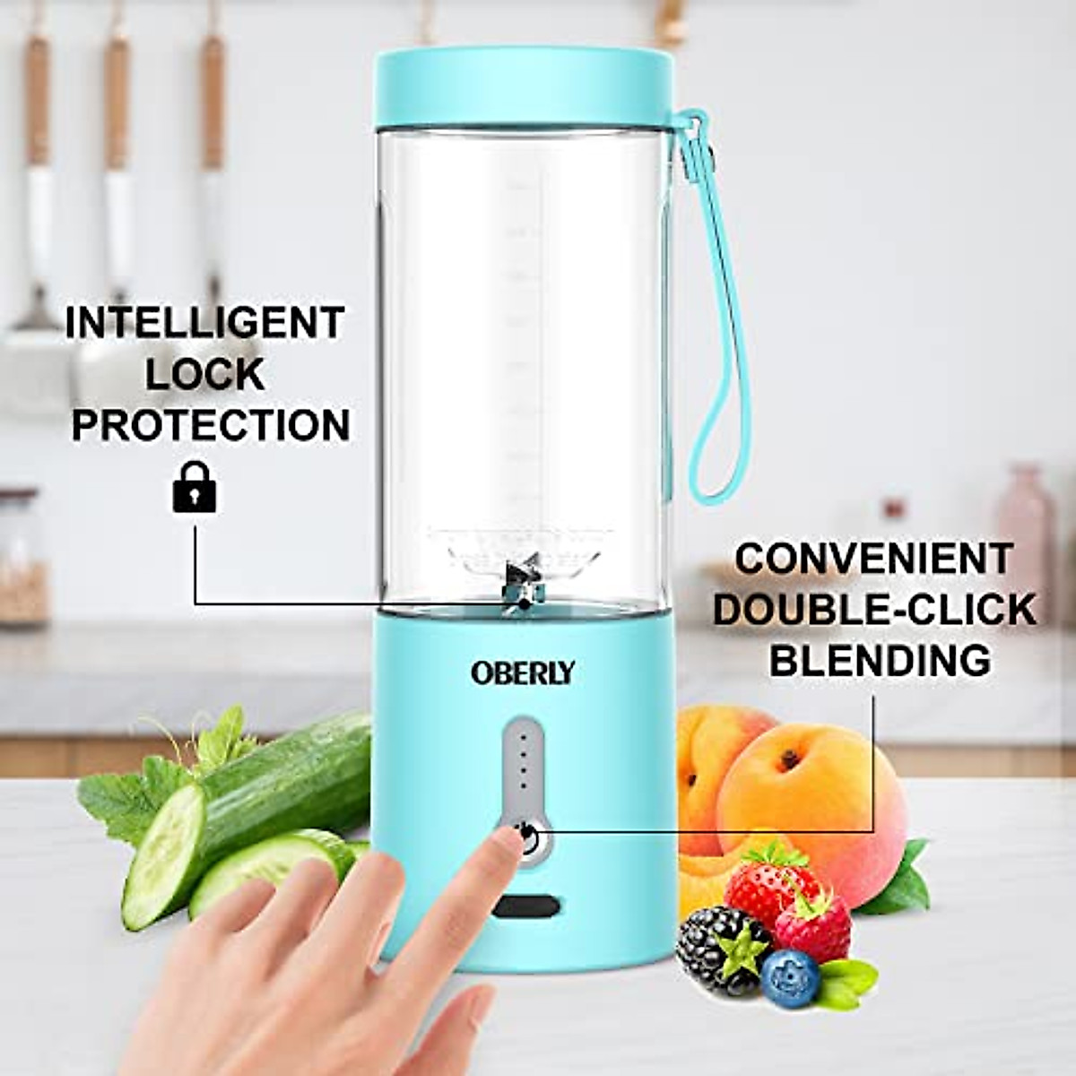 Blend Portable Blender Jet for Shakes and Smoothies, OBERLY Personal Travel Blender for Protein with 4000mAh USB Rechargeable Battery, Crush Ice, Frozen Fruit and Drinks, 18 oz Mini Travel Cup, Blue 1
