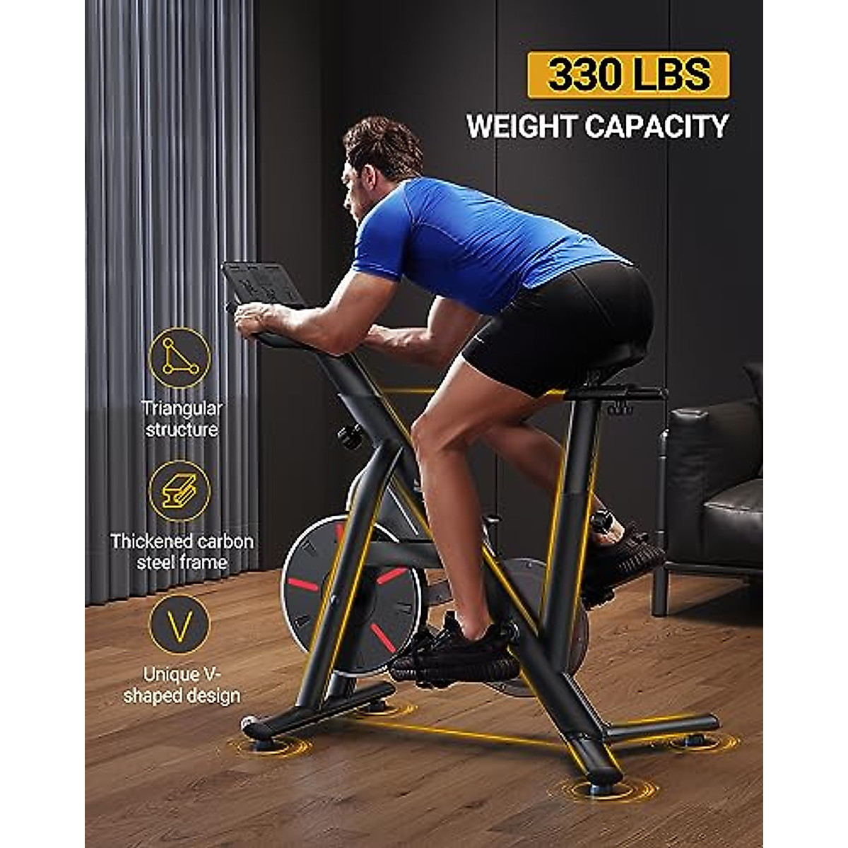 MERACH Exercise Bike, Bluetooth Stationary Bike for Home with Exclusive APP, Indoor Cycling Bike with Magnetic Resistance, 330lbs Weight Capacity, iPad Holder