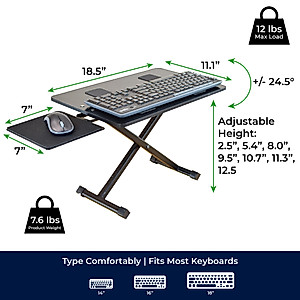 KT3 Ergonomic Computer Keyboard Stand Adjustable Height Angle Negative Tilt for standing up raise keyboards to standing height sit stand up on desk riser holder tray platform lift above desk black