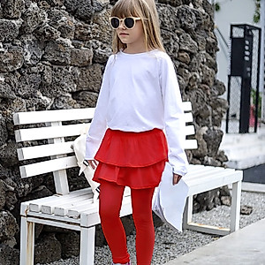 Witwot Toddler Girl Leggings with Skirt Tutu Pants Uniform 5-6 Years Red