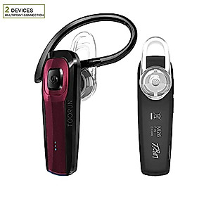 TOORUN Bluetooth Earpiece, M26 Bluetooth Headset Handsfree Wireless Headphone with Noise Cancelling and Microphone Compatible for Android iPhone Cell Phone Laptop - Red
