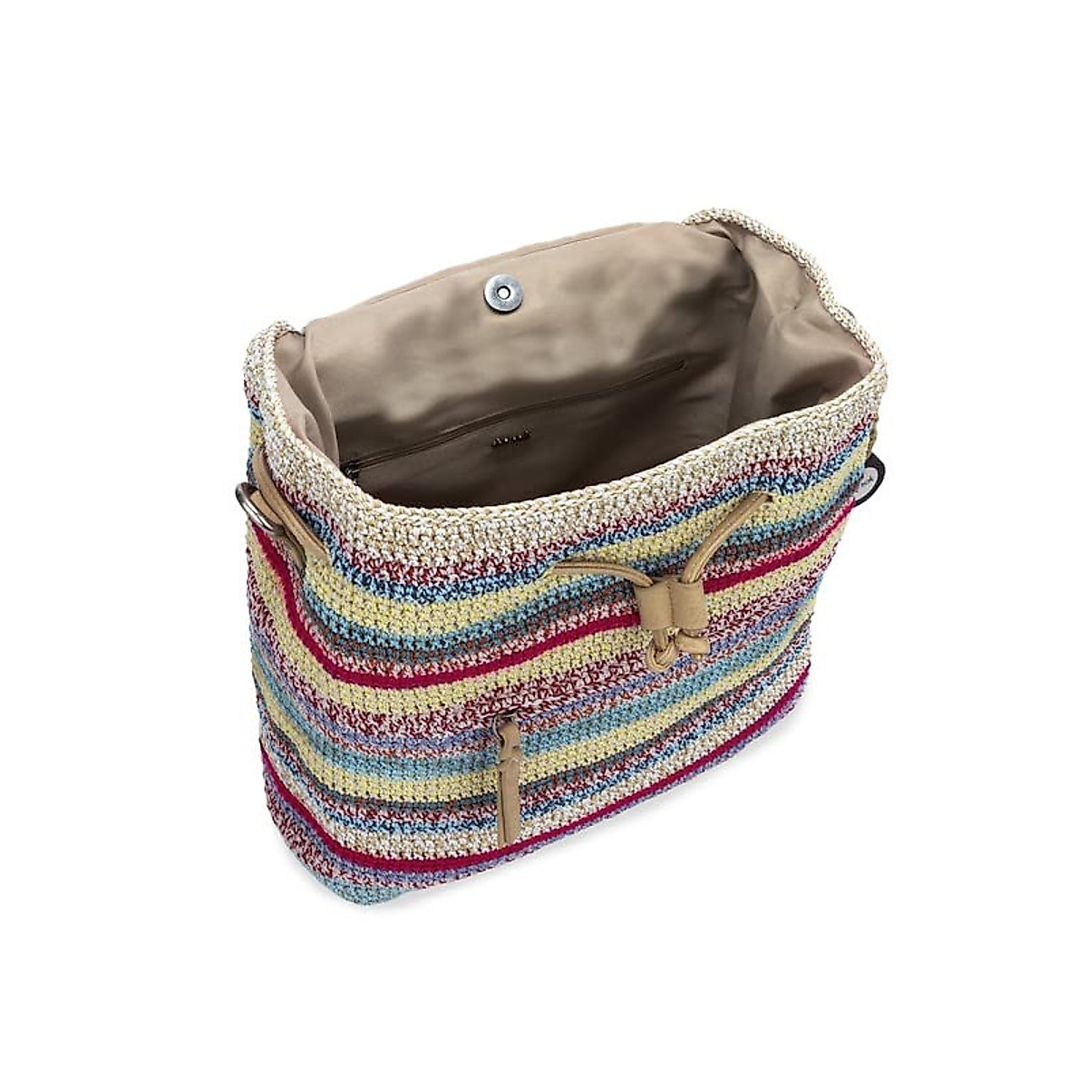 The Sak Sayulita Backpack in Crochet, Adjustable, Removable Straps, Eden Stripe