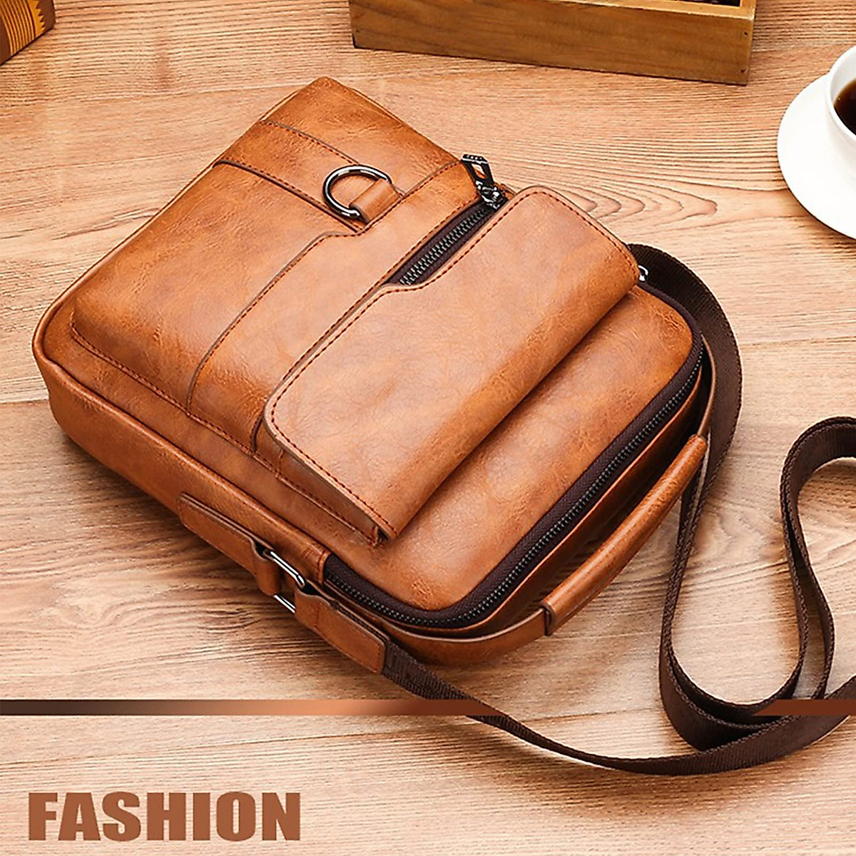 Henmifyer Small Leather Messenger Shoulder Crossbody Bag for Mens Travel Office Business Adjustable Strap (Brown)