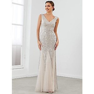 Ever-Pretty Women's Sexy V-Neck Backless Mermaid Evening Maxi Dress Rose Gold US8
