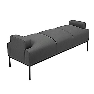 Iconic Home Carmel Bench Pebble Grain PU Leather Ottoman with Metal Frame, Grey