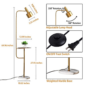 beaysyty Modern Simplicity with Tray Floor Lamp for Office Cafe Den Living Room Bedroom, On/Off Foot Switch and Brass/Gold Finish