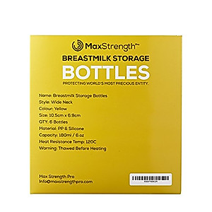 Breastmilk Bottles 6pc Set with Leak Proof Lids by Max Strength Pro, 6.oz 180ml Reusable Wide Neck Bottles Best for Breast Milk Collection & Storage Solution, BPA Free, Fits Spectra & Avent Models