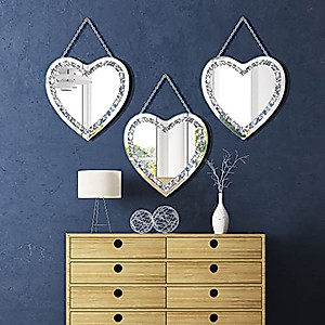DMDFIRST Crystal Crush Diamond Heart Shaped Silver Mirror with Silver Stainless Steel Chain for Wall Decoration 12x12x0.5 inch Wall Hang Frameless Mirror Glass Diamond Decor Glam Mirror