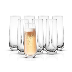 JoyJolt Milo Stemless Champagne Flutes Set of 8 Crystal Glasses. 9.4oz Champagne Glasses. Prosecco Wine Flute, Mimosa Glasses Set, Cocktail Glass Set, Water Glasses, Highball Glass, Bar Glassware