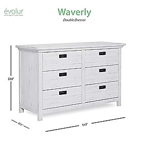 Evolur Waverly Double Dresser in Weathered White , 54x20.25x33 Inch (Pack of 1)