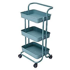SLNFXC 3 Layer Storage Rack Kitchen Trolley Movable Shelf Home Furniture Organizer with Wheels Narrow Cabinet (Color : Blue, Size : 88 * 42 * 37cm)