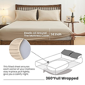 Simple&Opulence Belgian Linen Sheet Set Solid Color - 3 Pieces (1 Flat Sheet, 1 Fitted Sheet & 1 Pillowcase) Natural Flax Cotton Blend Soft Breathable Farmhouse Bedding - Twin Size, Linen/Beige