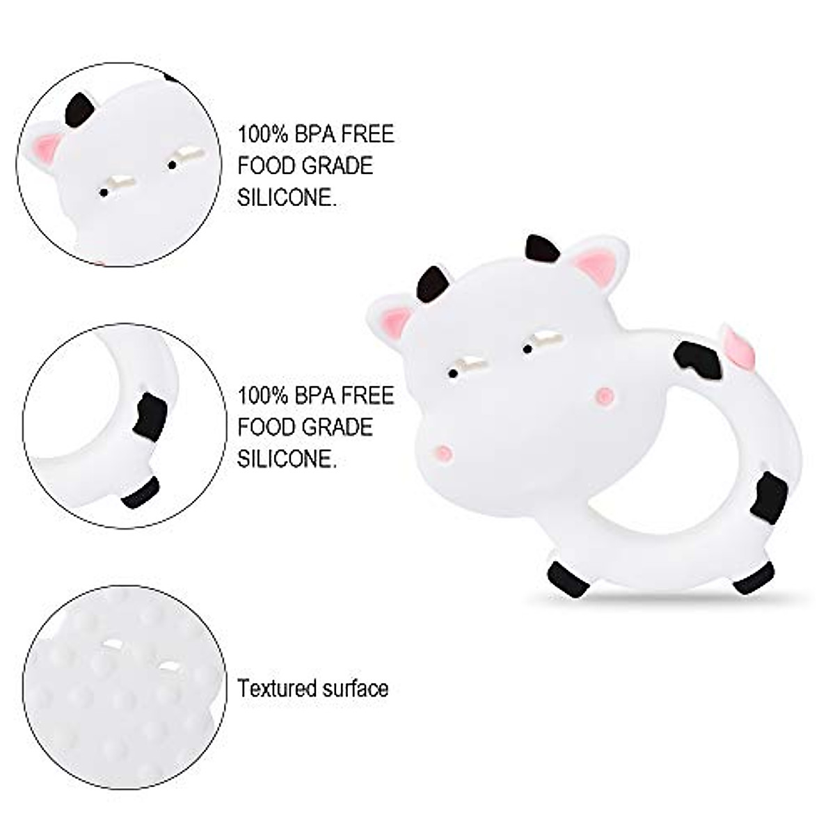 Baby Silicone Teether,Sensory Chew Toys,BPA Free Soft and Effective Infant Teething Pain Relief Toys,Freezer Safe,Food Grade Silicone,Best Shower Gift for Boys and Girls (Cow)