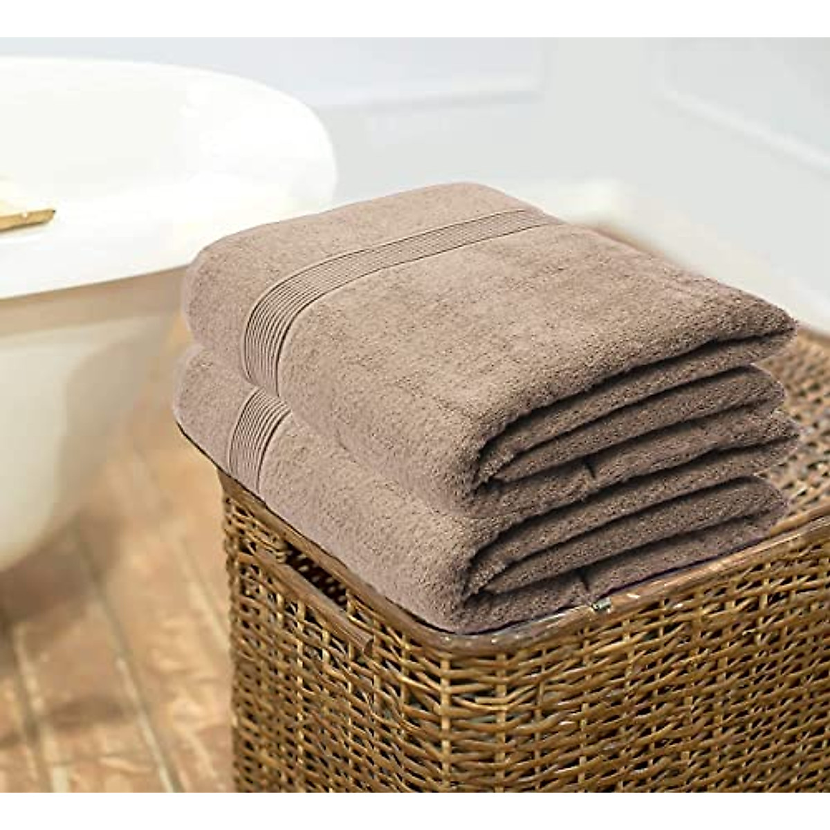 Belizzi Home Cotton 2 Pack Oversized Bath Towel Set 28x55 inches, Large Bath Towels, Ultra Absorbant Compact Quickdry & Lightweight Towel, Ideal for Gym Travel Camp Pool - Tan
