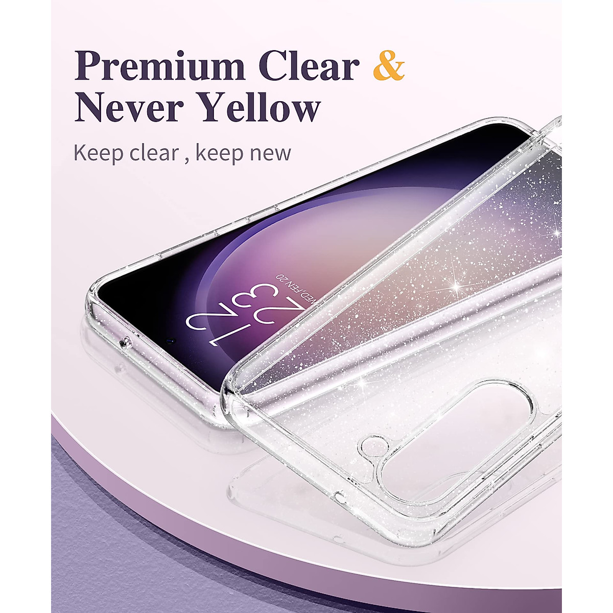 GVIEWIN Bundle - Compatible with Samsung Galaxy S23 Case (Glitter) + Magnetic Phone Ring Holder (Glitter/Silver)