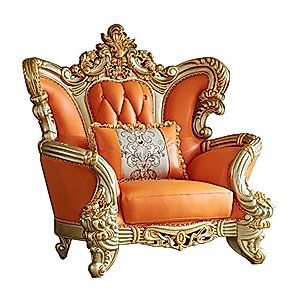 DEKIST Solid Wood Leather Sofa, European-Style Villa Living Room Luxury Leather Sofa, Mansion Solid Wood Furniture Suitable for Villa Living Room with Pillows
