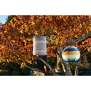 Allsop Home and Garden Soji Tribal Cylinder, LED Outdoor Solar Lantern, Handmade with Weather-Resistant UV Rated Fabric, Stainless Steel Hardware, Chinese Style Light, 1-Count