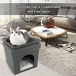 SICZON Cat House Ottoman, Modern Cat Condo for Indoor, 13"x13"x13" Foldable Cat Cube Bed for Kitten Sturdy Structure with Removable Lid