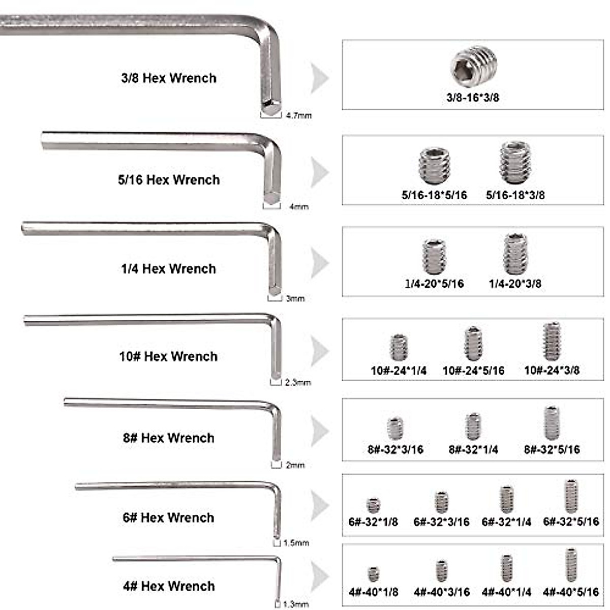 Hilitchi 100Pcs SAE Stainless Hex Allen Head Socket Set Screws Grub Screw Bolts Assortment Kit Internal Hex Drive Cup-Point Screws #8-32 x 1/4