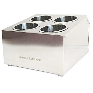 overstockedkitchen Commercial 4-Hole Stainless Steel Cylinder Flatware Silverware Utensil Holder Organizer Canddy