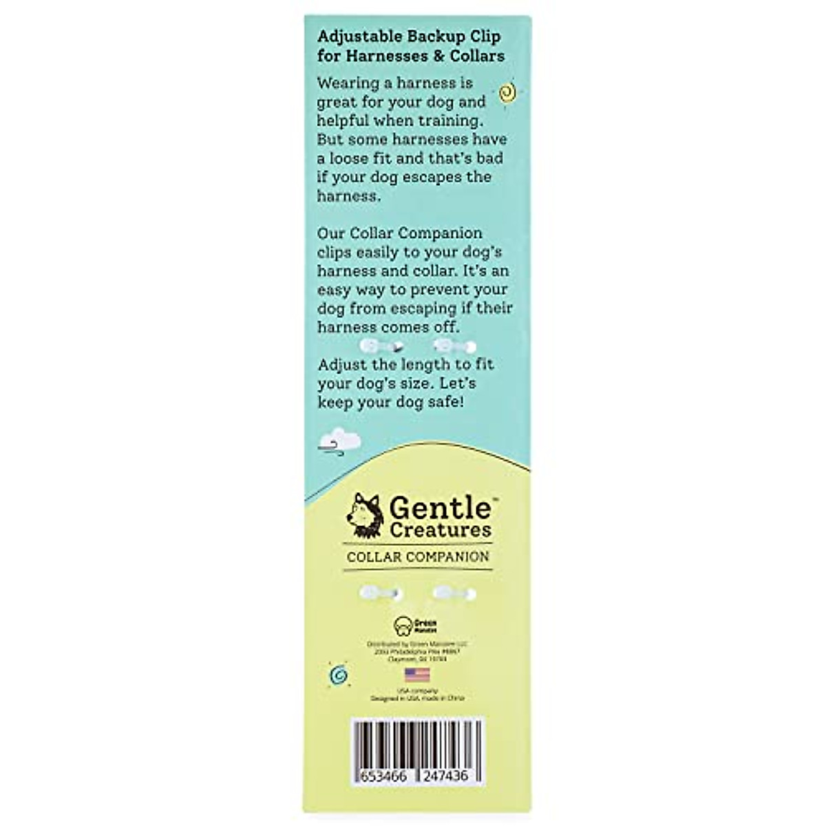 Gentle Creatures Collar Companion - Adjustable Collar Backup Clip for Dog Harness, Prong Collar, Pinch Collar, Gentle Lead - Double Ended Backup Clasp - Harness to Collar Safety Clip