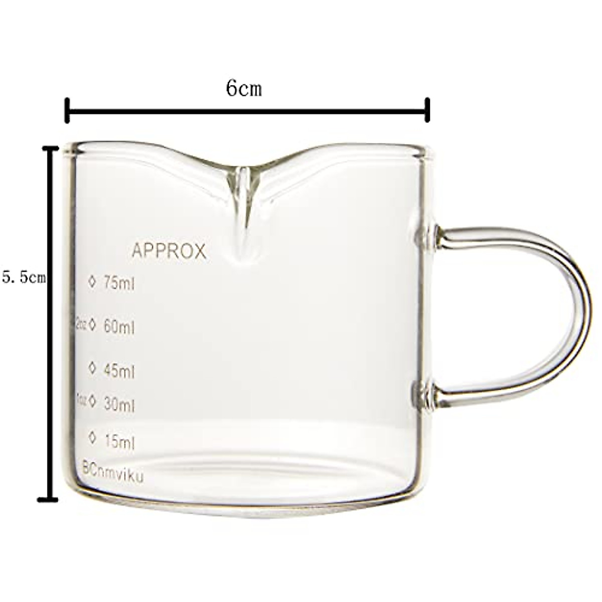 BCnmviku 2 Pack Double Spouts Measuring Triple Pitcher Milk Cup 75ML Espresso Shot Glasses Parts Clear Glass