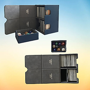 AEGIS GUARDIAN Card Deck Box with Dice Tray for MTG Cards Commander Deck Box Hold 150+ Sleeved Cards, PU Leather Strong Magnet Deck Box Deck Game Case Card Storage Box for TCG CCG, Blue