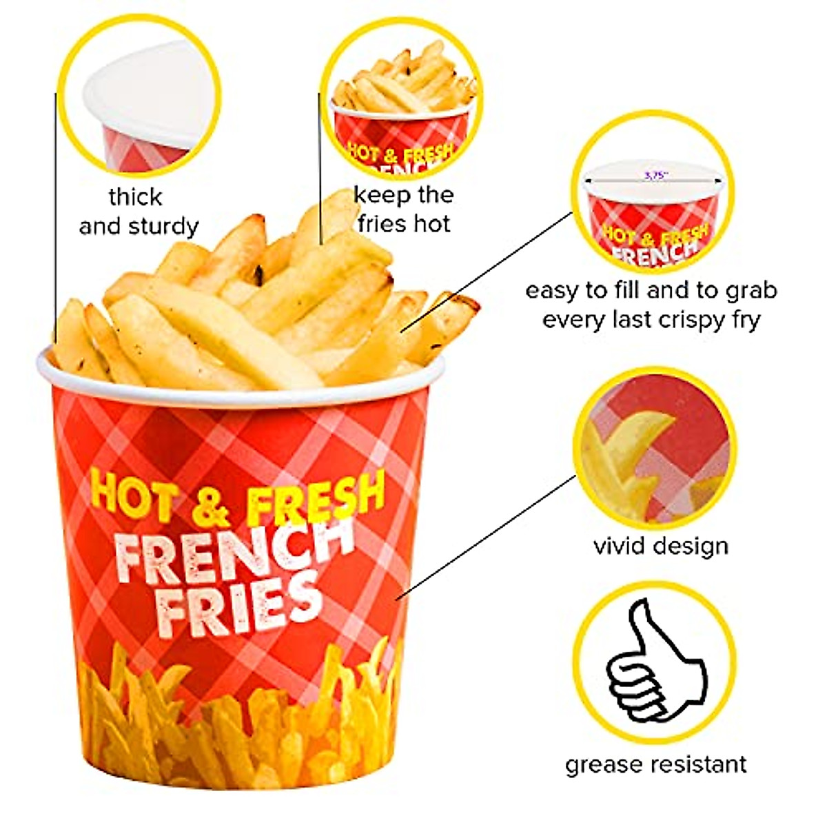 CUSINIUM [16 oz] 50-Pack French Fry Cups (Red) - Disposable Paper French Fry Holders