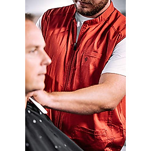 Barber Strong The Barber Vest, Men's Red, Hair Repellent, Ultra Lightweight and Breathable Mesh Side Panels, Sleeveless, Features 3 Pockets and 2-Way Zipper Closure - Size 2XL, Great for Pet Grooming