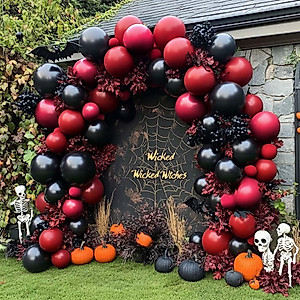 Black Red Balloons Black Burgundy Balloon Garland Metallic Black Balloon Arch Kit Thick Double Stuffed Balloons for Gothic Vampire Till Death Do Us Rip To Twenties Halloween Birthday Party Decorations