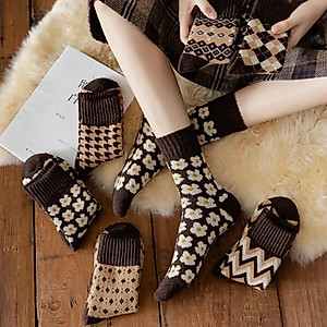 Meloday Thick Wool Classic Vintage Brown Beige Hiking Crew Socks comfy and cushy - 6 Pairs Per Pack