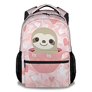 CUSPCOD Sloth Backpack for Girls Boys, 16 Inch Pink Backpacks for School, Cute, Adjustable Straps, Durable, Lightweight, Large Capacity Bookbag for Kids