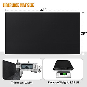 Hearth Rugs for Fireplaces Fire Resistant, 48 x 28 x 0.04 inch Fireproof Fireplace Mat Hearth Rug, Hearth Pads for Wood Stove Fireplace Indoor Outdoor, Protect Floors Carpets from Sparks Embers-Black